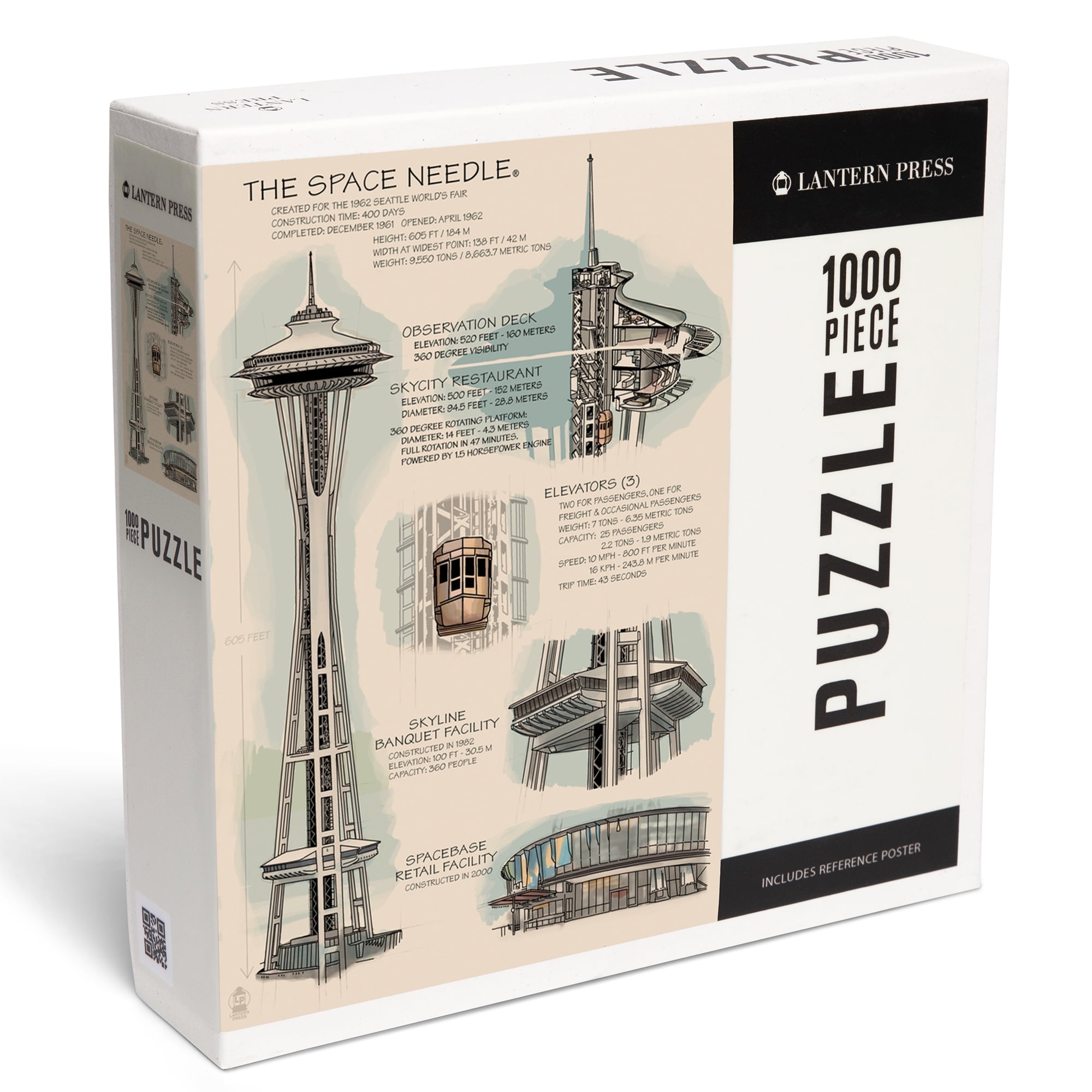 Lantern Press 1000 Piece Jigsaw Puzzle, Space Needle Technical Drawing ...