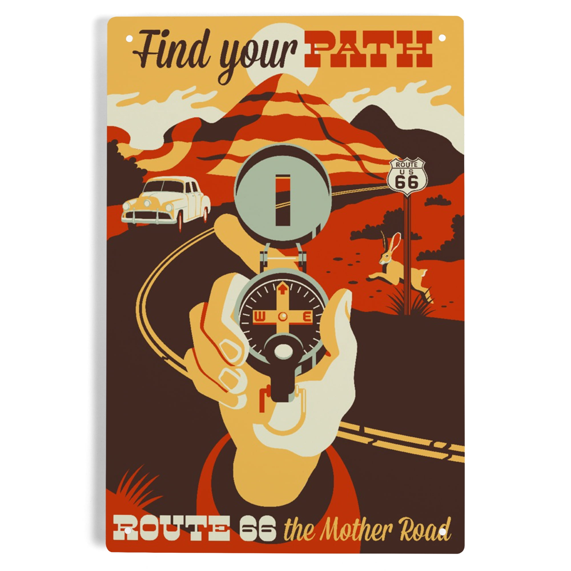 Lantern Press 6x9 Inch Metal Sign, Route 66, The Mother Road, Find Your ...