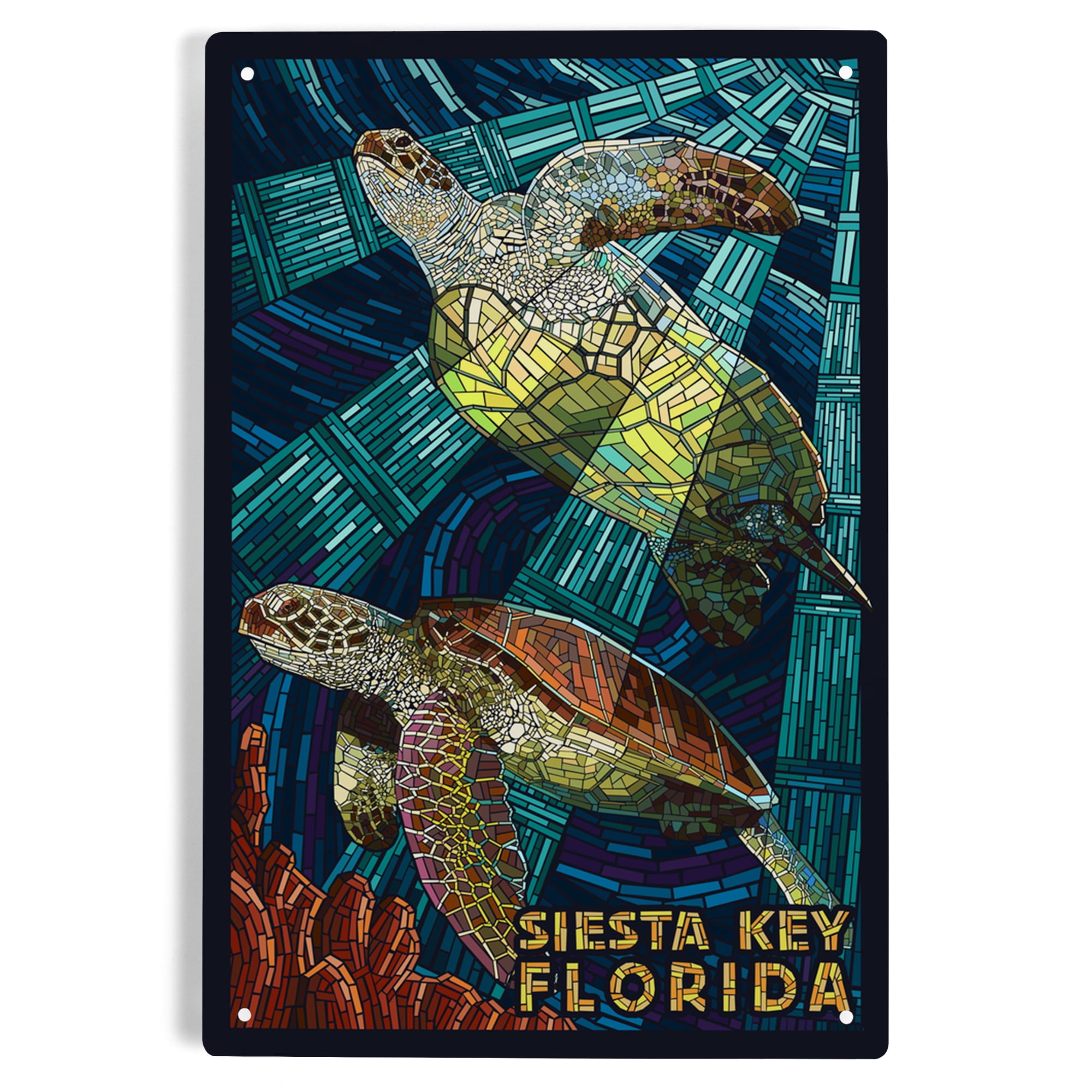 Lantern Press 6x9 Inch Metal Sign, Siesta Key, Florida, Sea Turtle ...
