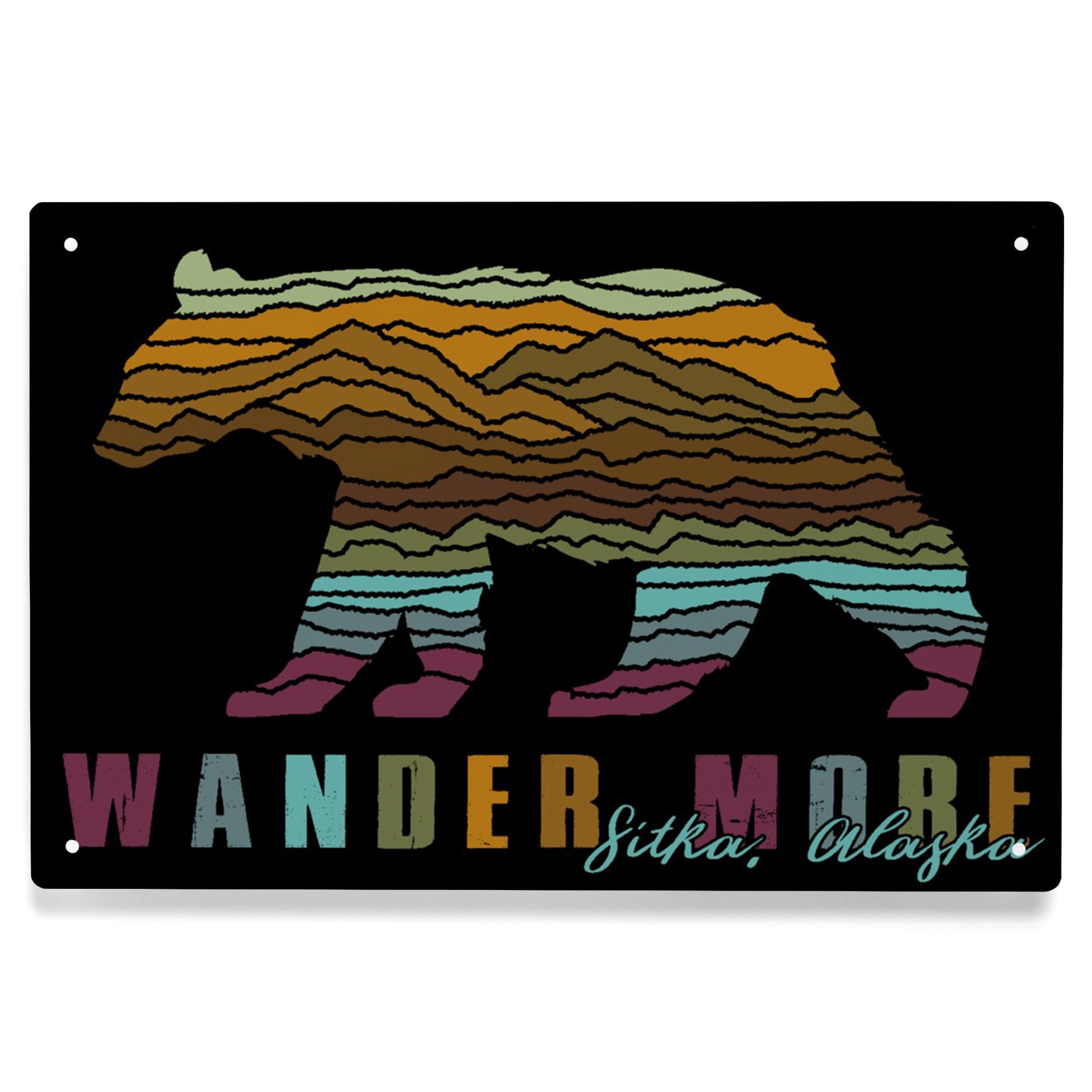 Lantern Press 6x9 Inch Metal Sign, Sitka, Alaska, Wander More, Black ...