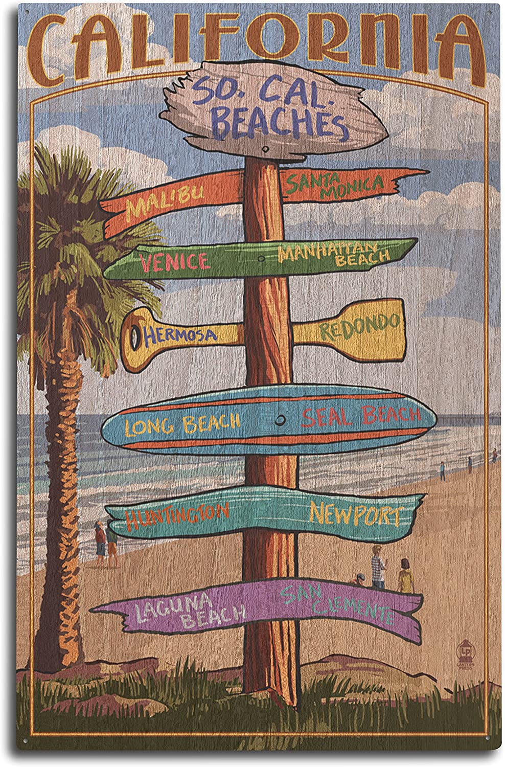 Lantern Press Southern California Beaches, Destinations Sign (Wood Wall ...