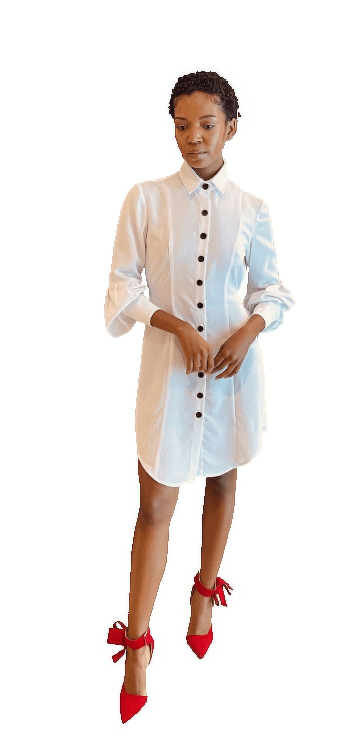 Lantern Sleeve Fitted Button Down Tunic - Walmart.com