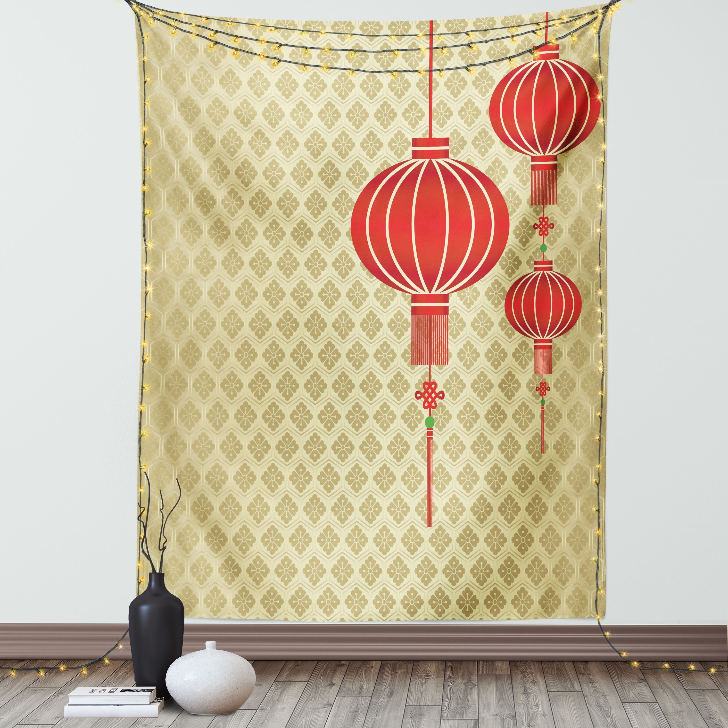Lantern Tapestry, Lanterns with Baroque Repeating Pattern Background ...