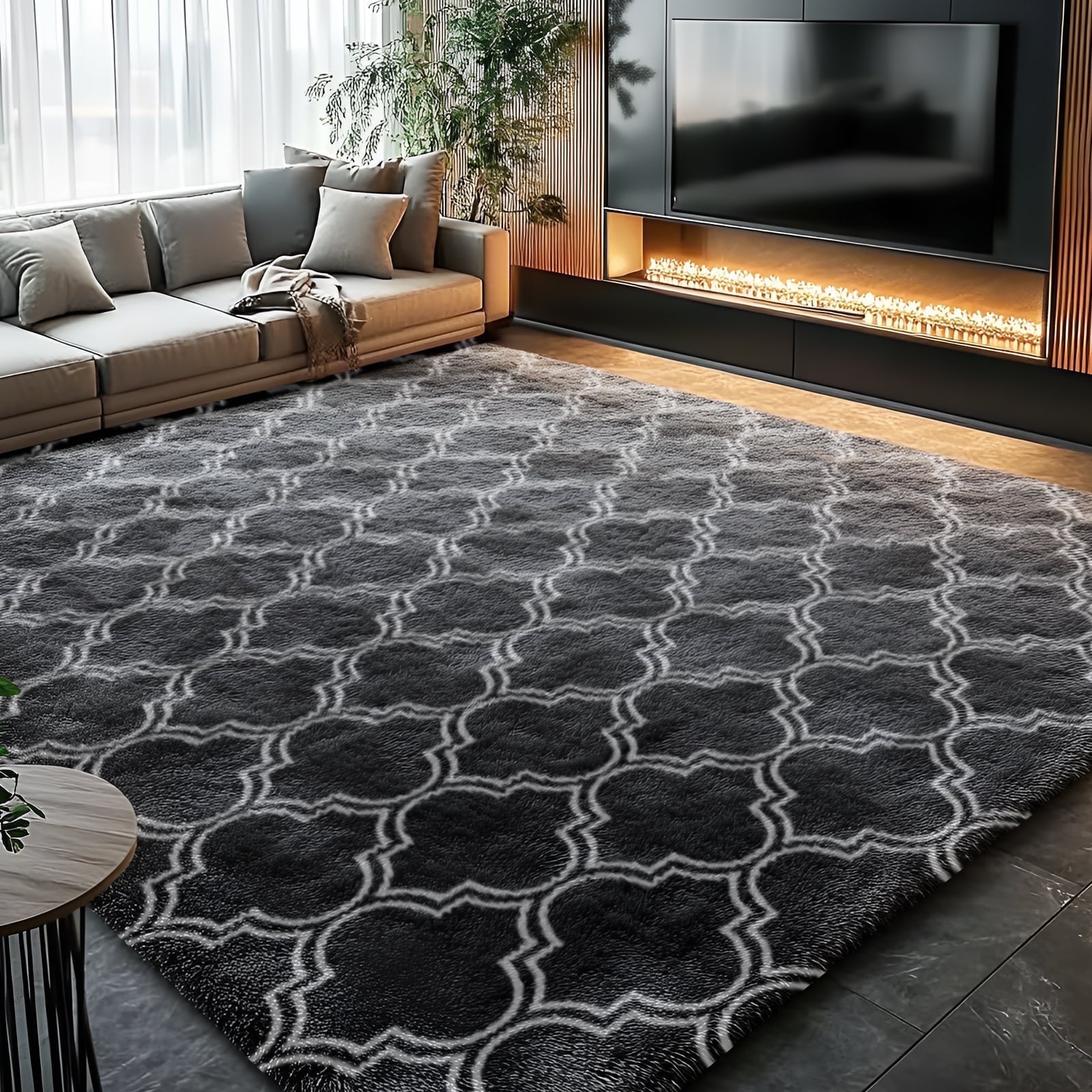 Pentantan 5'x8' Plush Area Rug, Geometric Shaggy Carpet, Dark Gray, Non ...