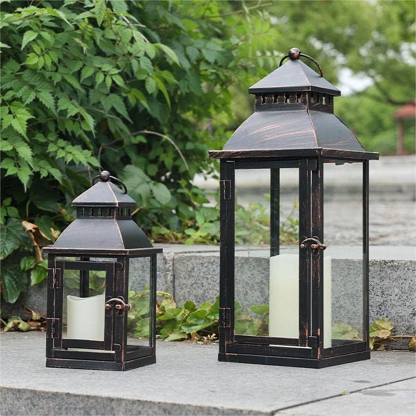 Lanterns Decorative Outdoor&Indoor, Set of 2 Large Bronze Metal Lantern ...