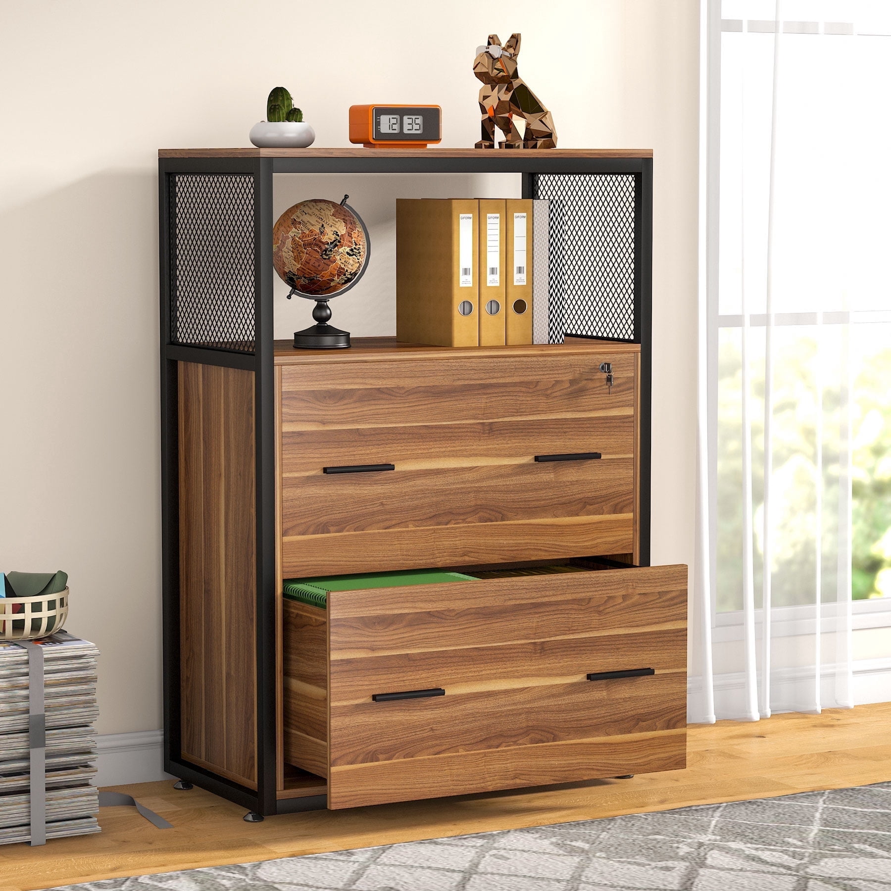 Fnova 2-Drawer File Cabinet, Large Rustic Filing Cabinet with Lock and ...