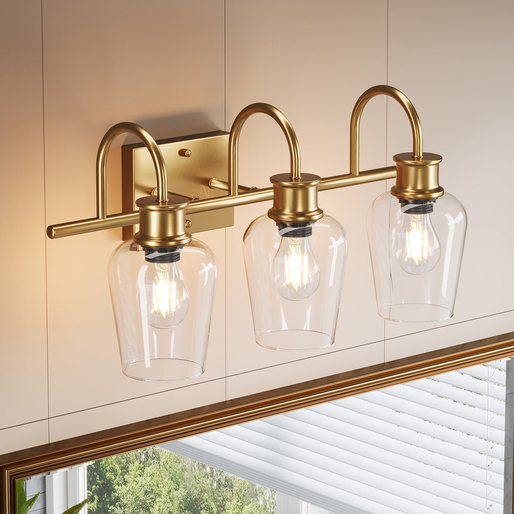 Lantine 3-Light Gold Vanity Lights, Modern Bathroom Vanity Light ...