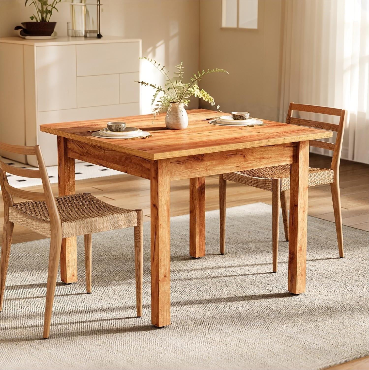 Fnova 39.4" Square Farmhouse Dining Table, Wood Coffee Table for 4 ...