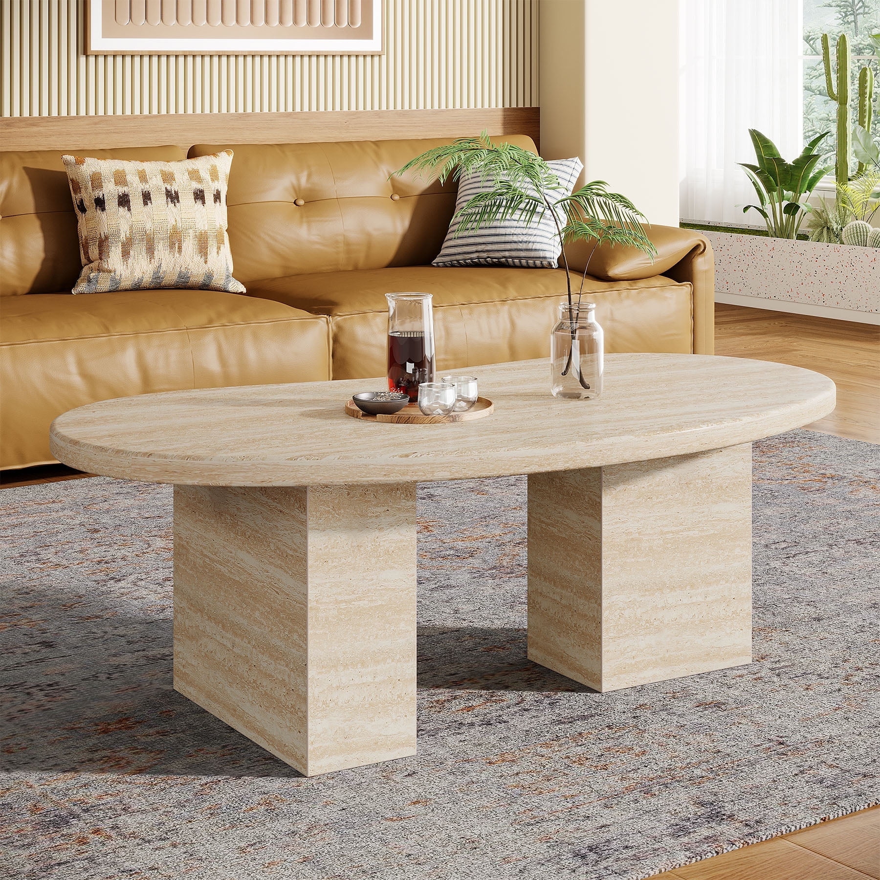 Fnova 45" Modern Oval Coffee Table, Wood Accent Center Table Sofa Side ...