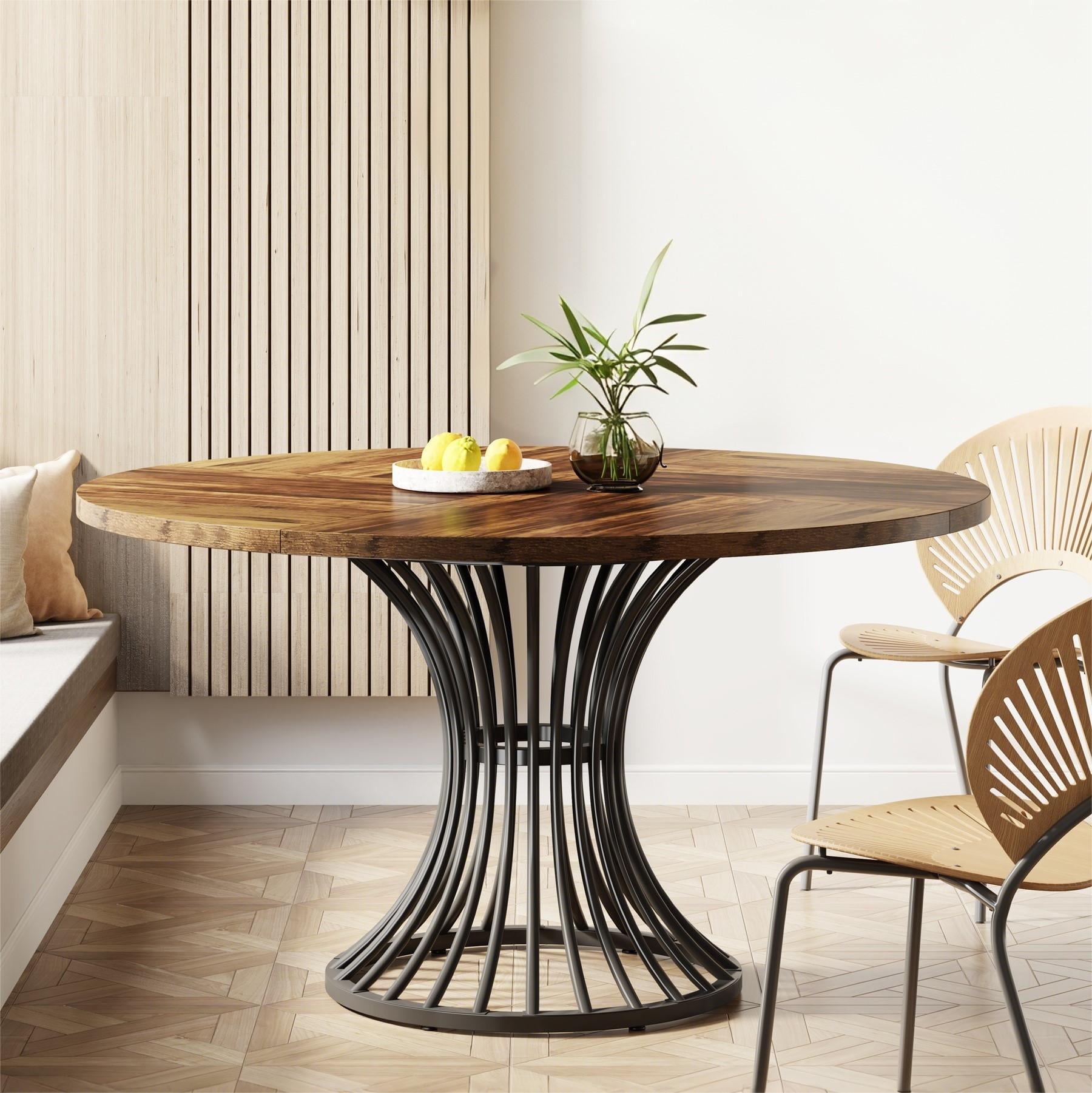 Fnova 47.24" Farmhouse Round Dining Table for 4 People, Modern Wood ...