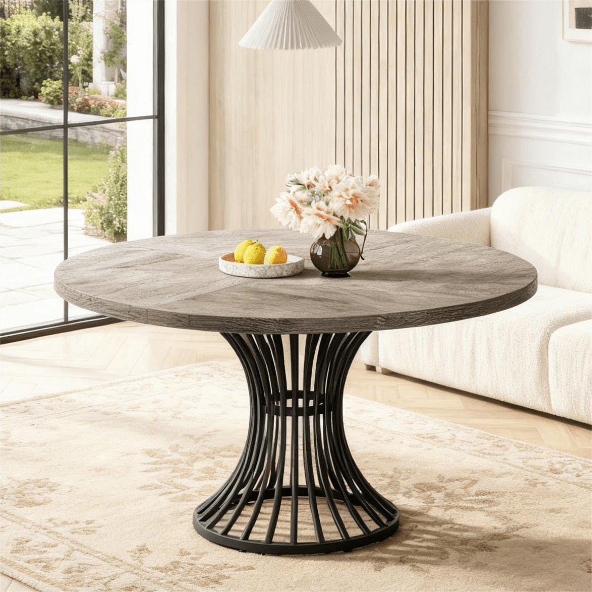 Fnova 47.24" Farmhouse Round Dining Table for 4 People, Modern Wood ...