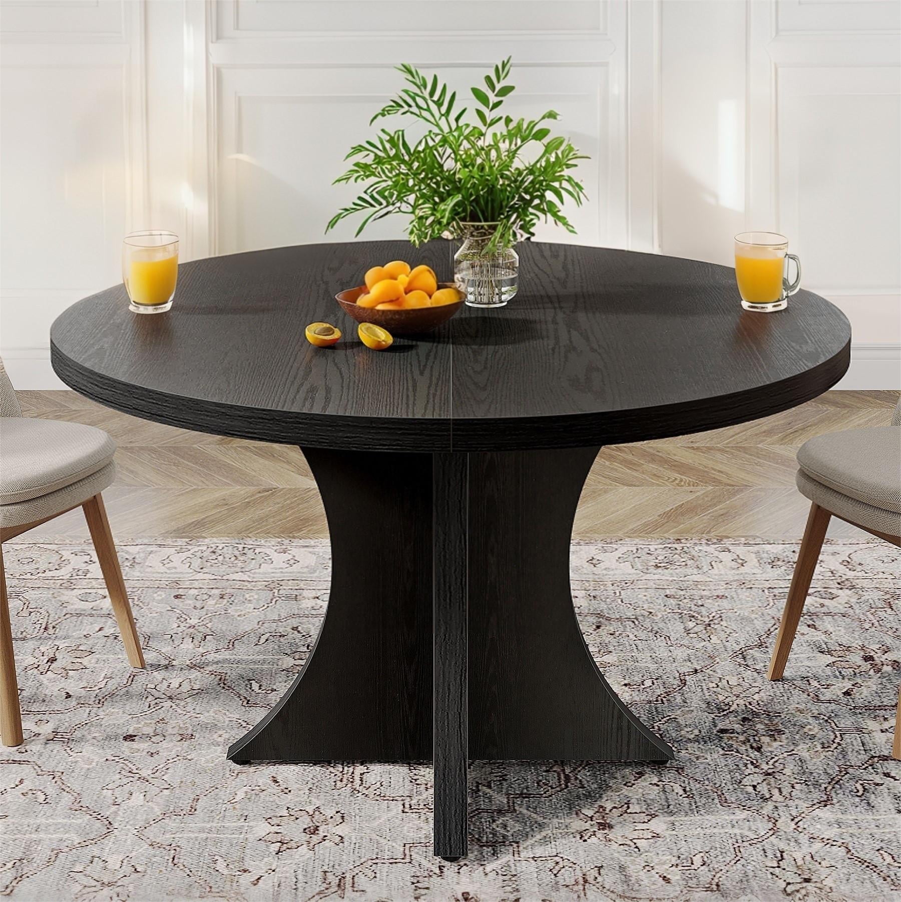 Fnova 47.24" Round Dining Table, Wood Coffee Table for 4 People, Modern Farmhouse Kitchen Table ...