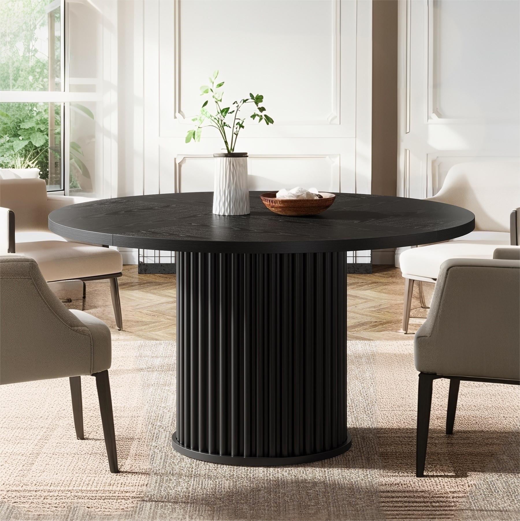 Fnova 47.24" Round Dining Table, Wood Coffee Table for 4 People, Modern ...
