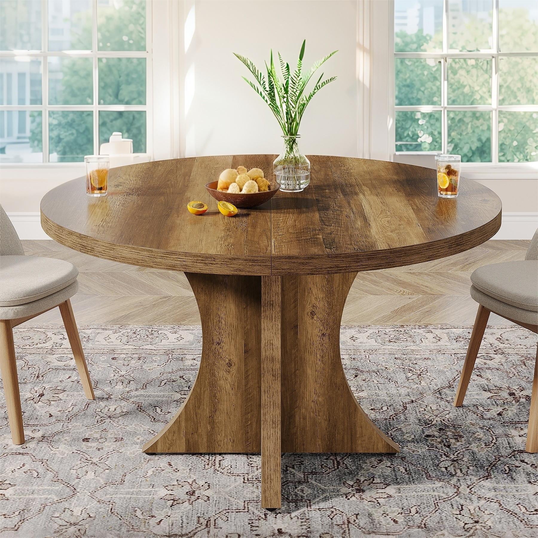 Fnova 47.24" Round Dining Table, Wood Coffee Table for 4 People, Modern ...