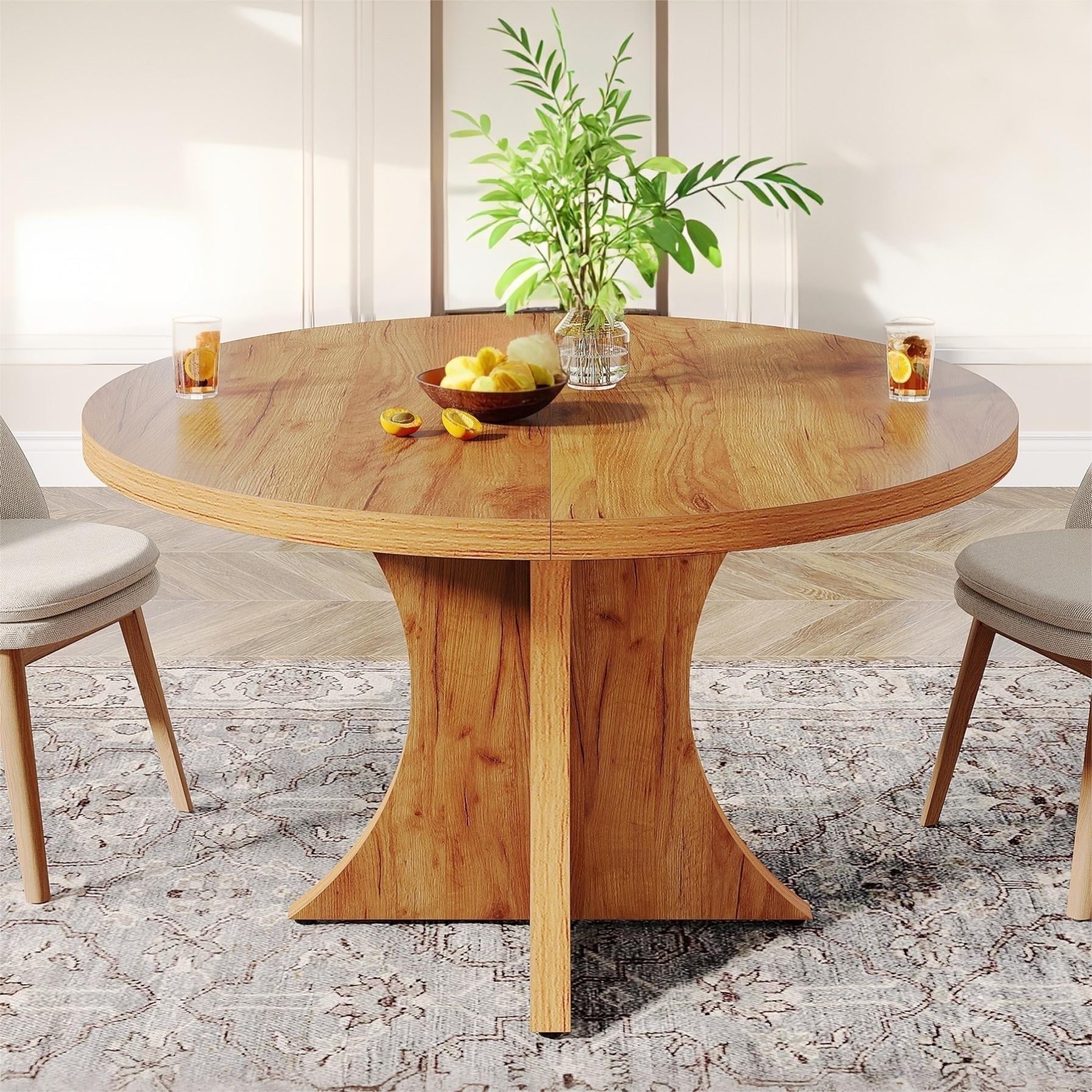 Fnova 47.24" Round Dining Table, Wood Coffee Table for 4 People, Modern ...
