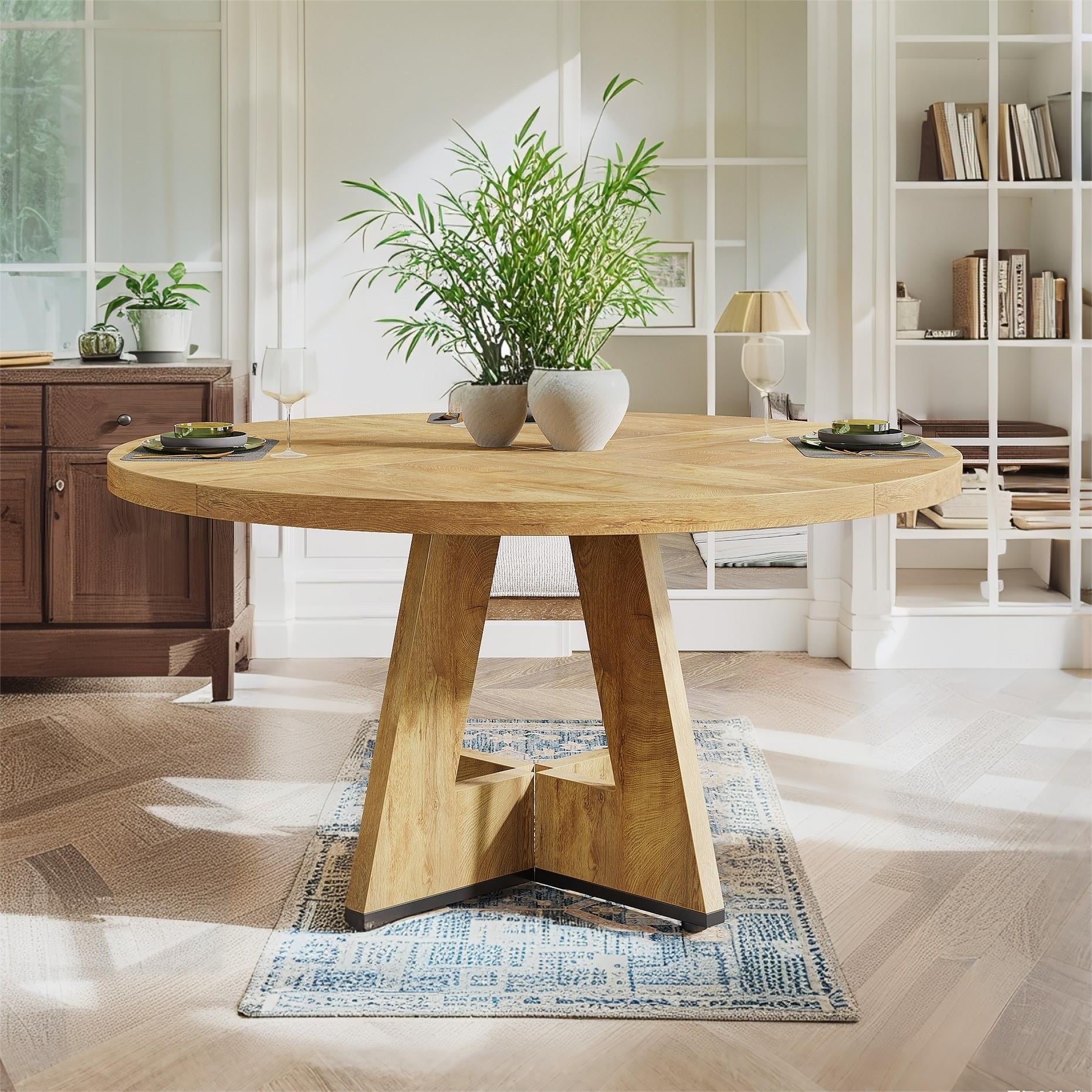 Fnova 47" Round Dining Table for 4 People, Modern Farmhouse Wooden ...