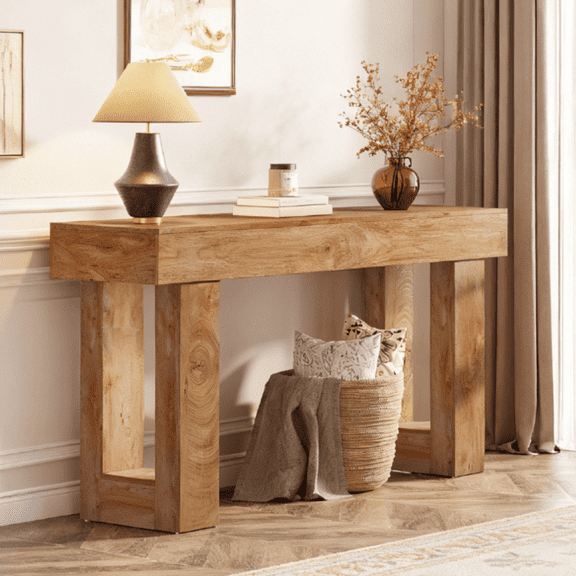 70.9-Inch Extra Long Farmhouse Console Table, 2-Tier Wooden Entryway ...