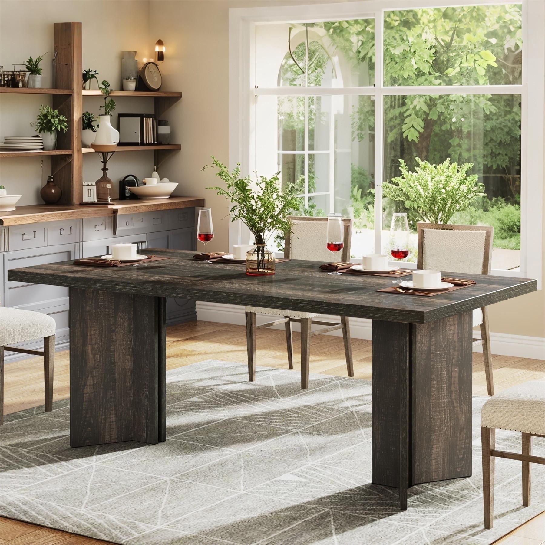 Fnova 63" Rectangular Modern Dining Table, Wooden Modern Kitchen Table ...