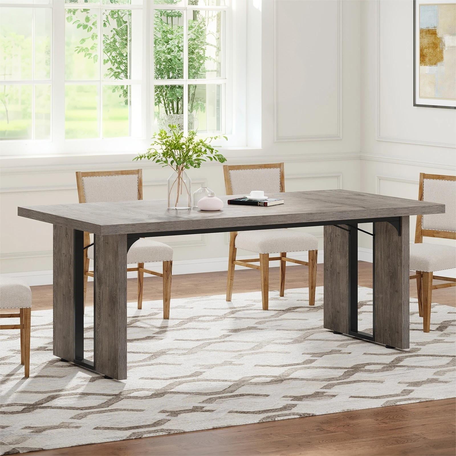 Fnova 70.86" Rectangular Farmhouse Dining Table, Wood Coffee Table for ...