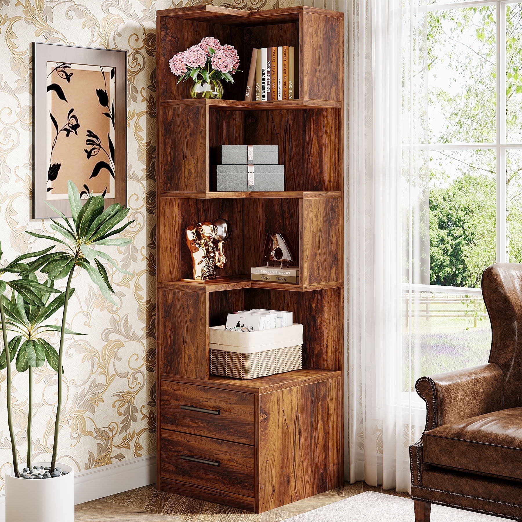 Fnova 70" Conner Bookcase with 4-Tier Open Display Storage Shelves 2 ...