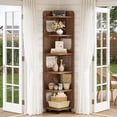 Fnova 71" 6-Tier Tall Corner Bookshelf, Rustic Wooden Narrow Corner ...