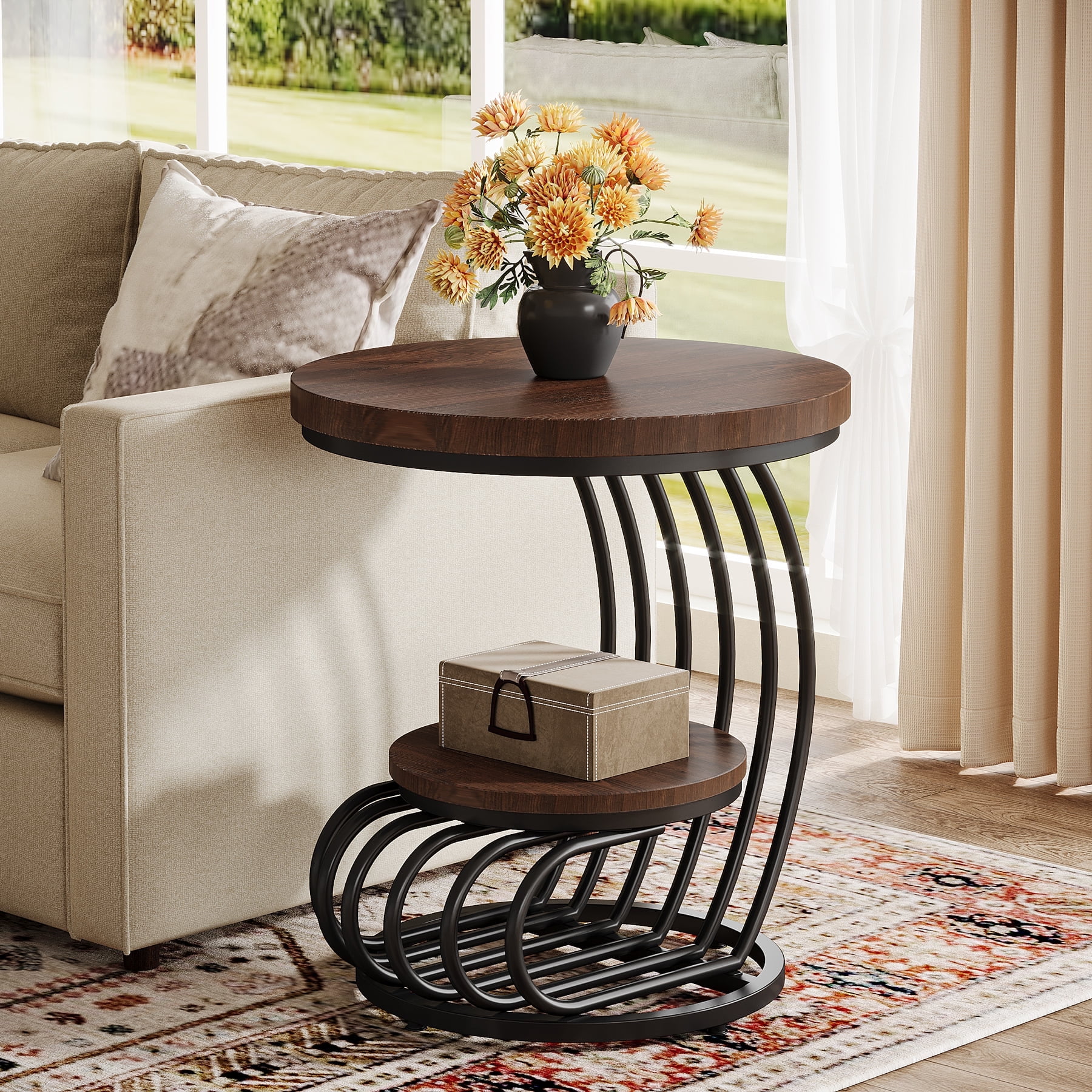 Fnova End Table Modern Wood Narrow Farmhouse Side Tables with Storage ...