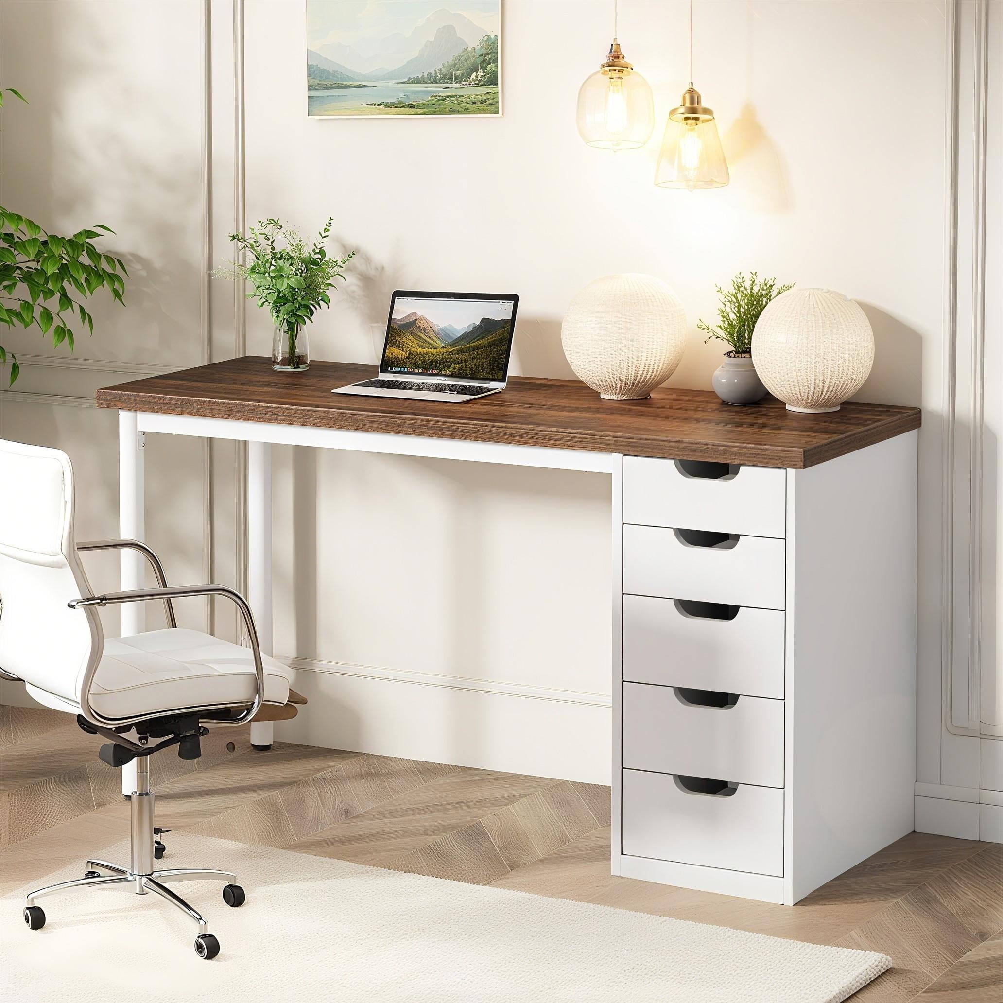 Fnova Modern Computer Desk with 5 Drawers, 47.24" Home Office Desk ...