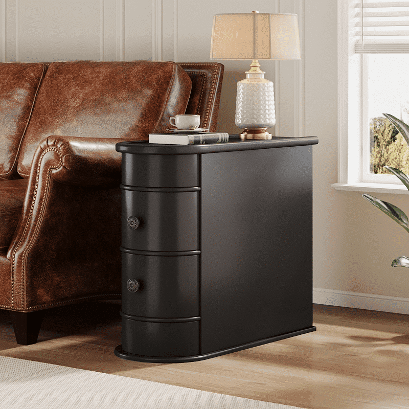 Lantine Side Table with 2 Drawers, Solid Wood, No Assembly Required ...