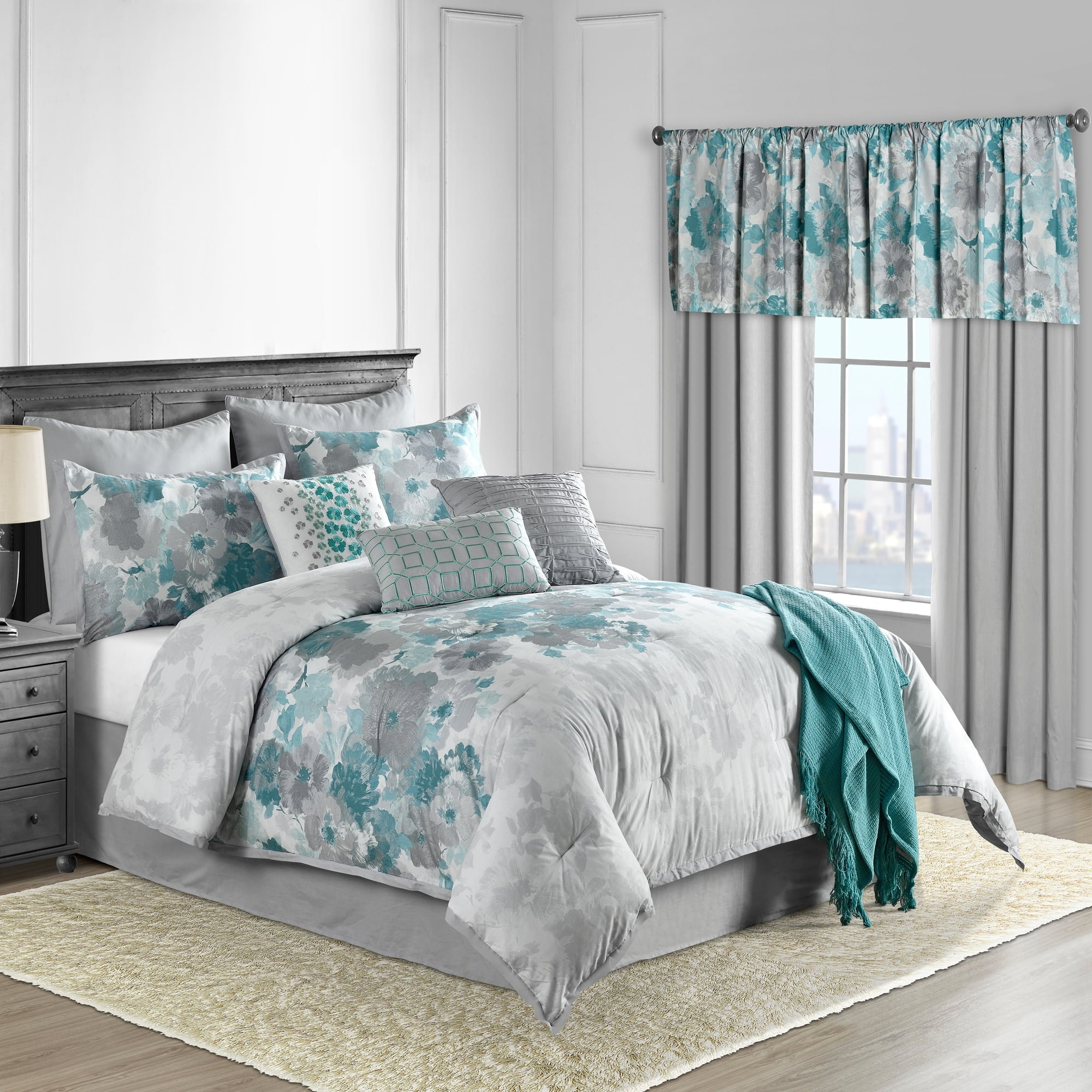 Lanwood Home Claire Cotton 10-Piece Comforter Set Teal - King - Walmart.com