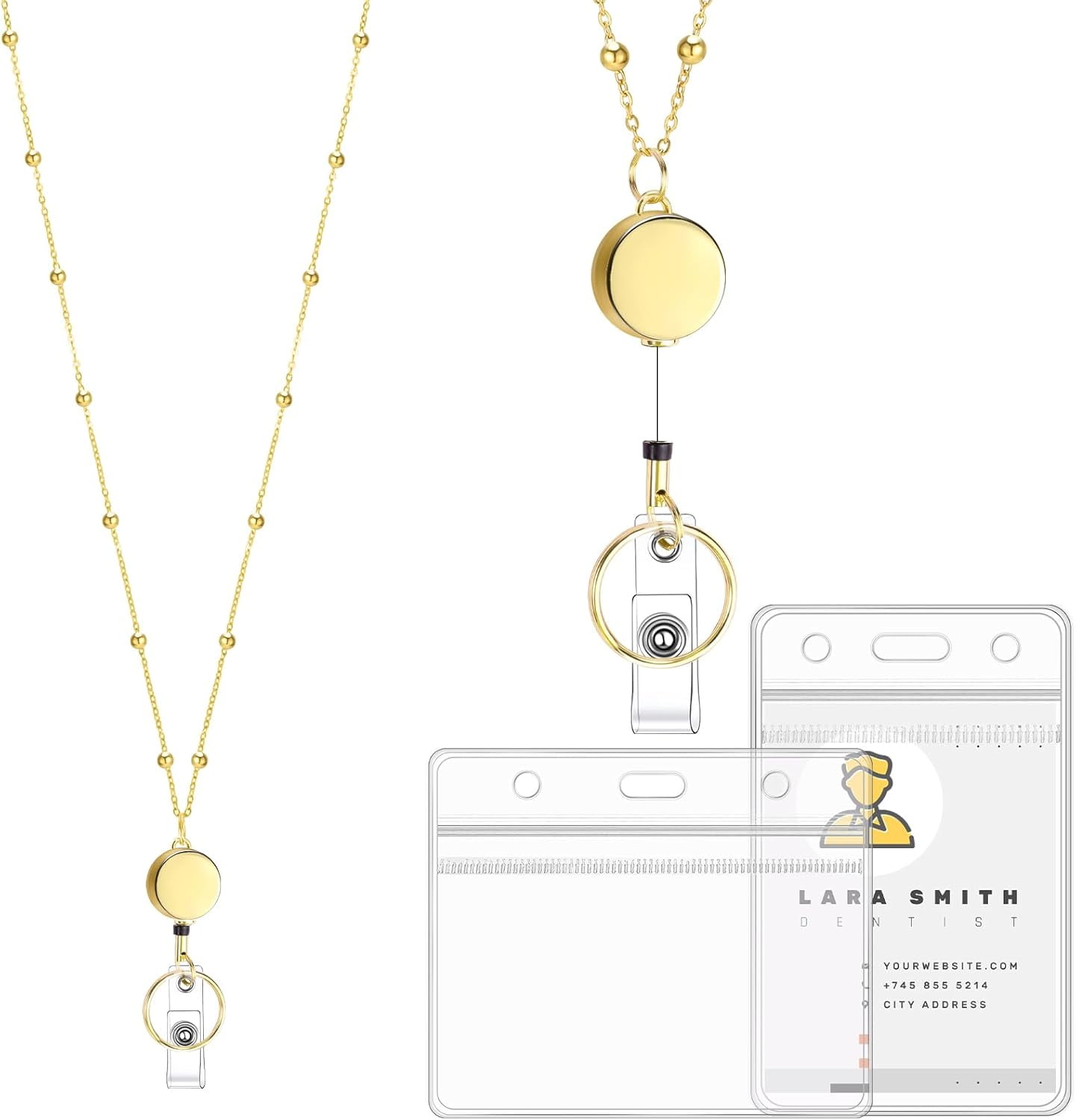 Lanyards for Id Badges Stainless Steel Badge Lanyard with 2 Pcs ...