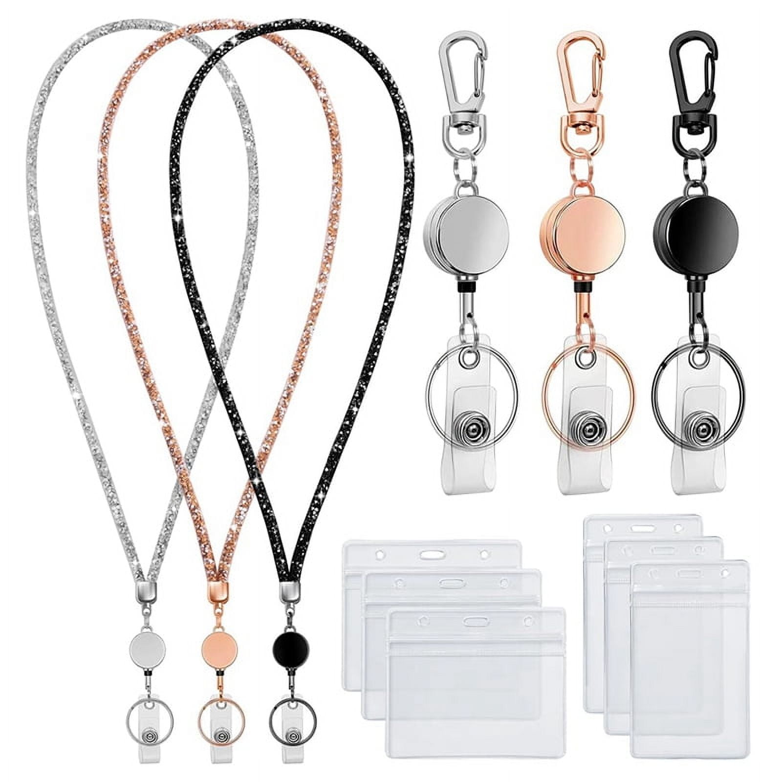 Lanyards for Id Badges 9 in 3 Set Bling Badge Lanyard with Holder ...