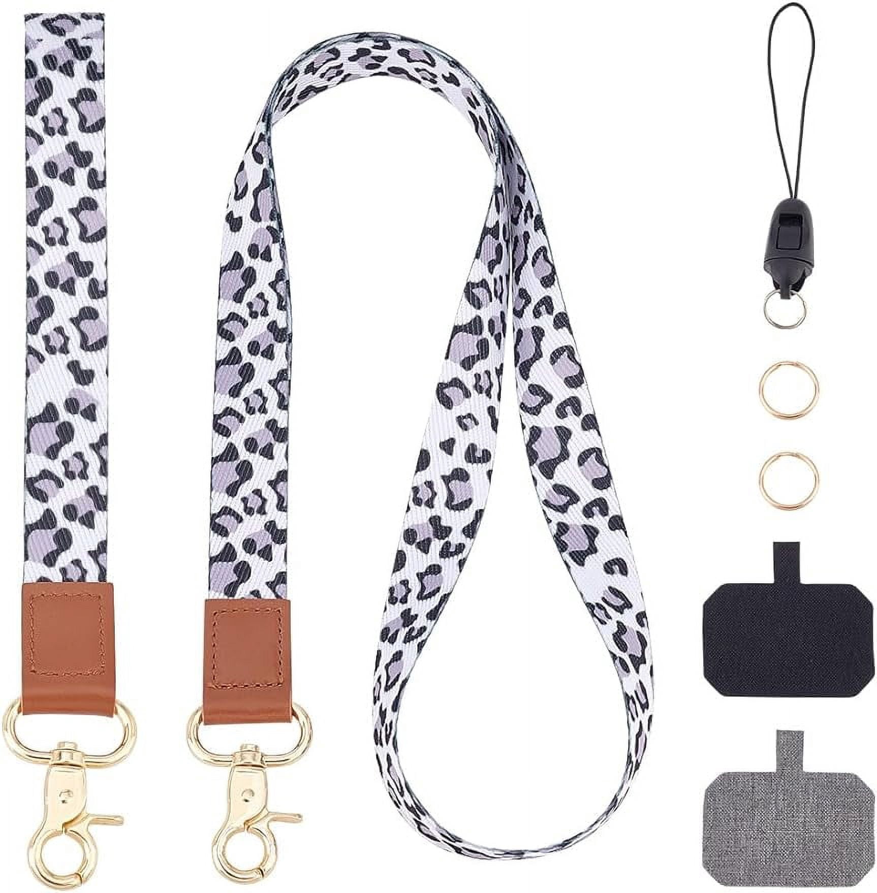 Lanyards for Keys White Leopard Print Polyester Wristlet Strap and Neck ...