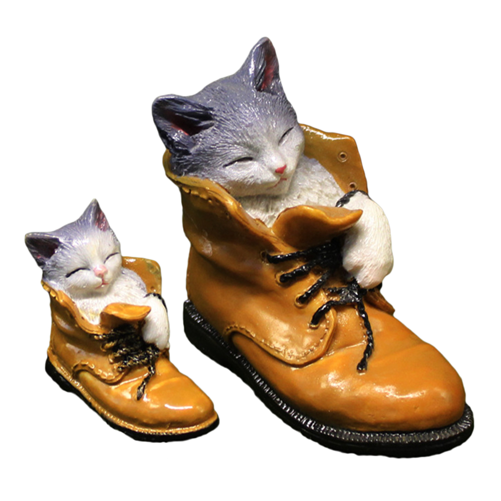 Lanytaeo 2pcs Small Cat In Shoes Figurine Resin Cat Statue Decorative ...