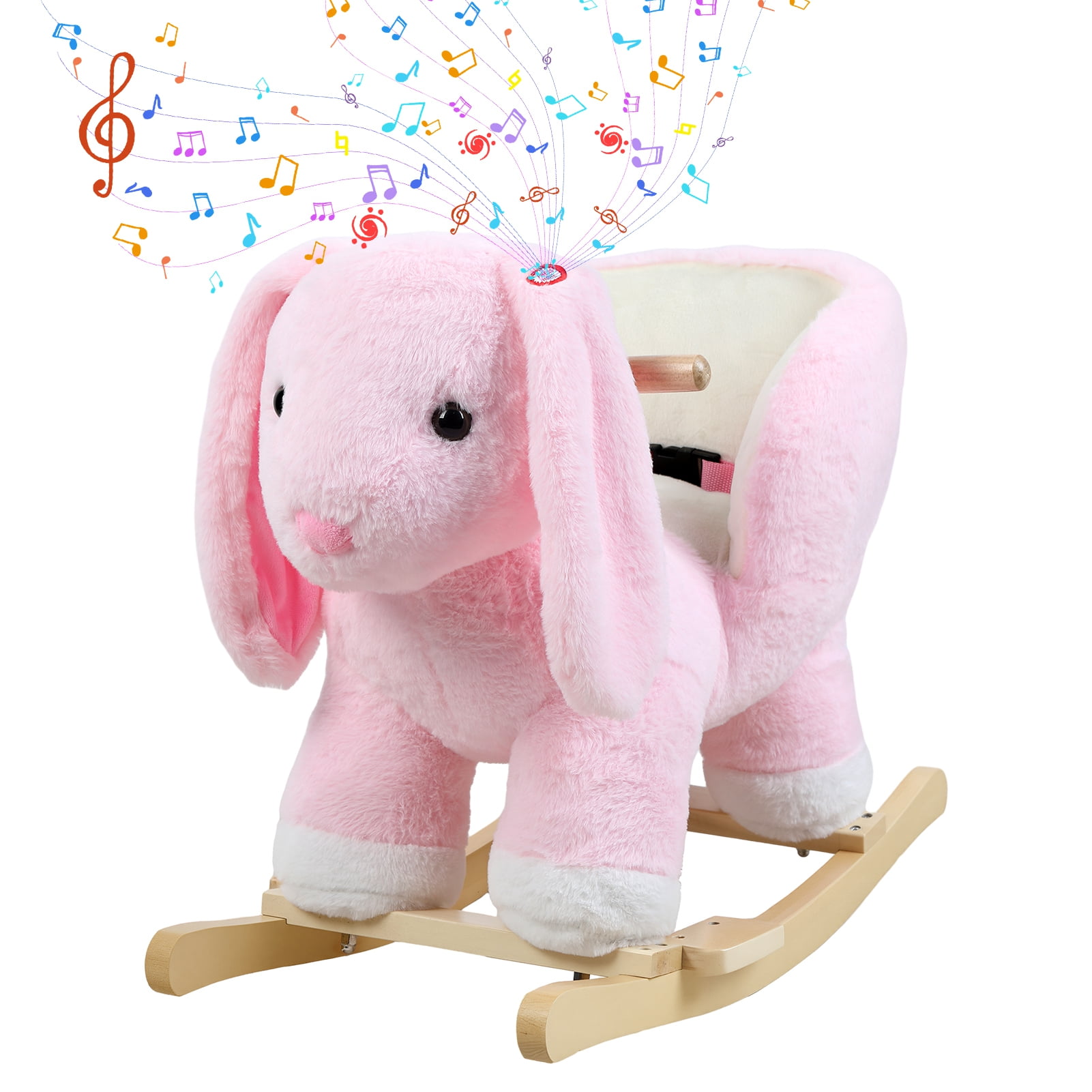 Lanzxjv Baby Rabbit Rocking Horse with Music, Handle, Foot Pedal ...