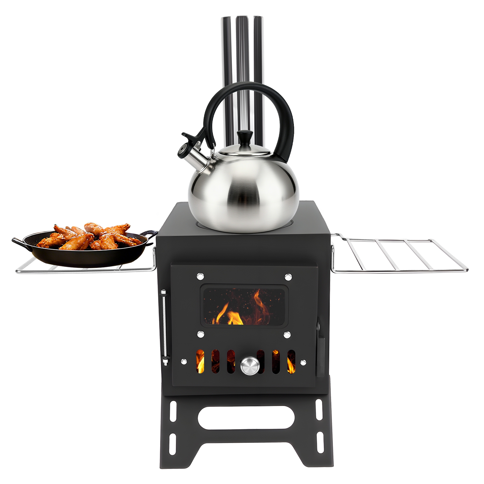 Lanzxjv Wood Burning Stove with 5 Pipes Accessories, Large Firebox ...