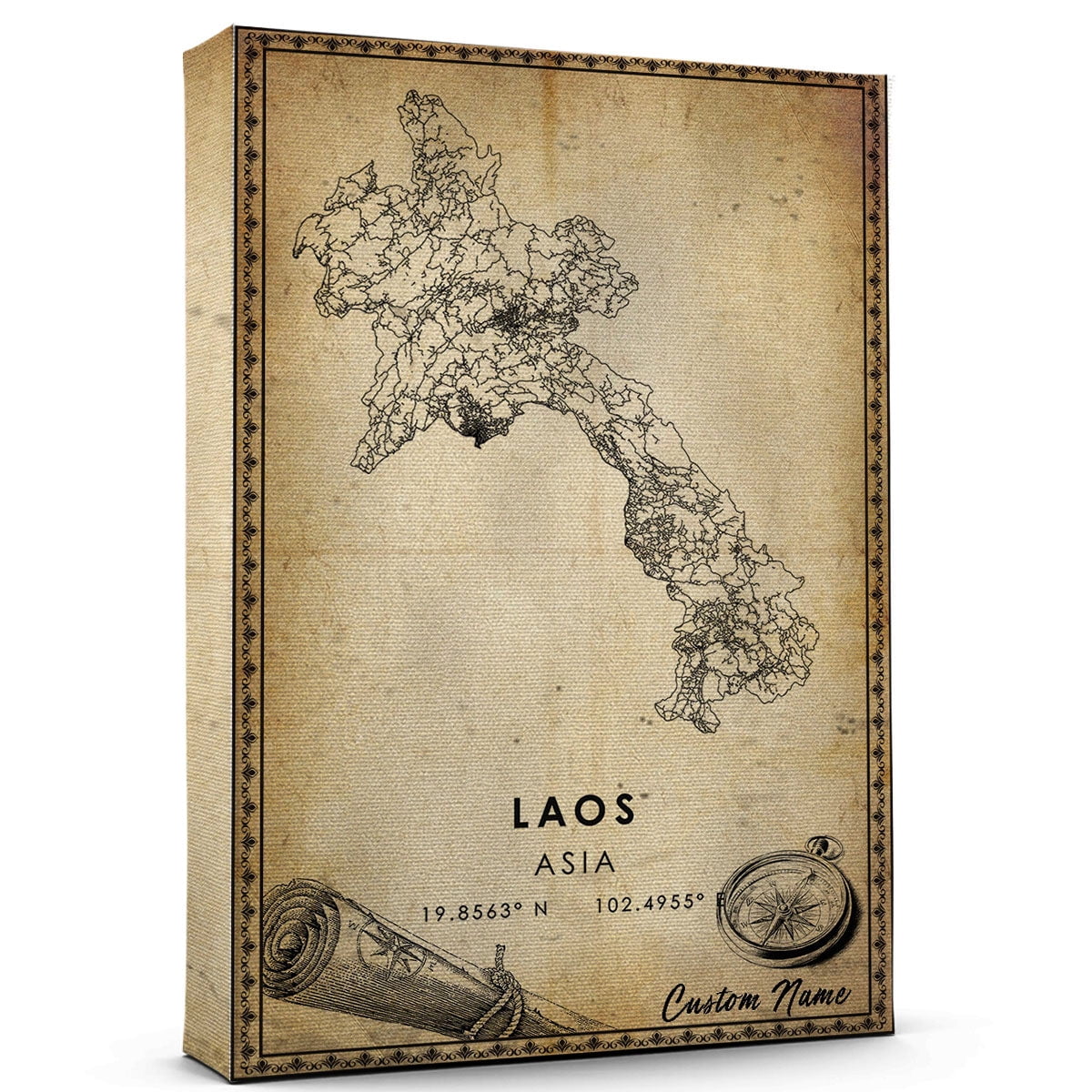 Laos Map Poster, Asia Map Art Poster, Canvas, Laos Map City vintage ...
