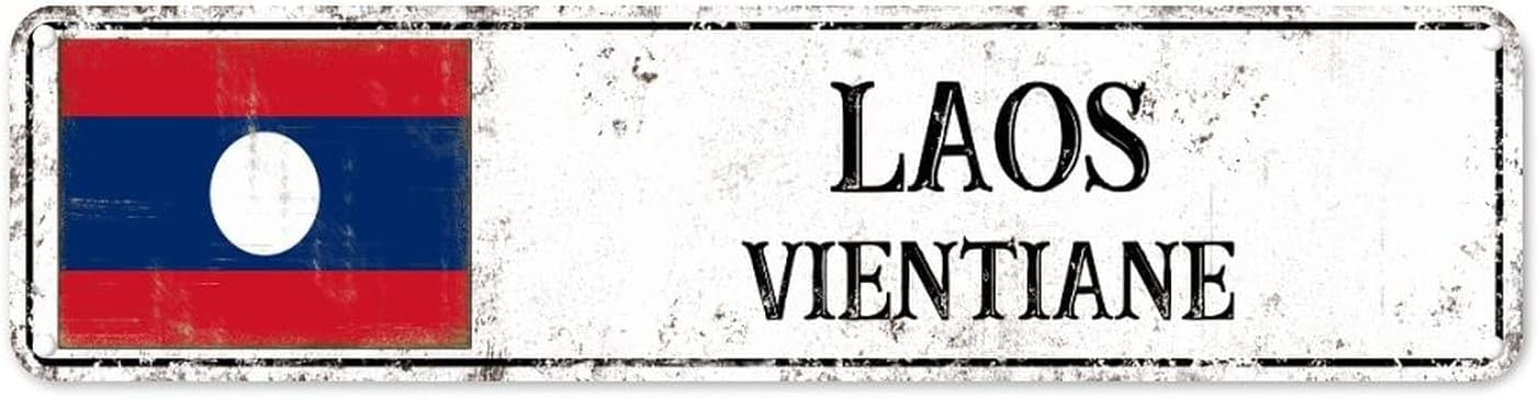 Laos Metal Sign Holiday Flags Metal Tin Sign 4"x16" Weatherproof Fade ...