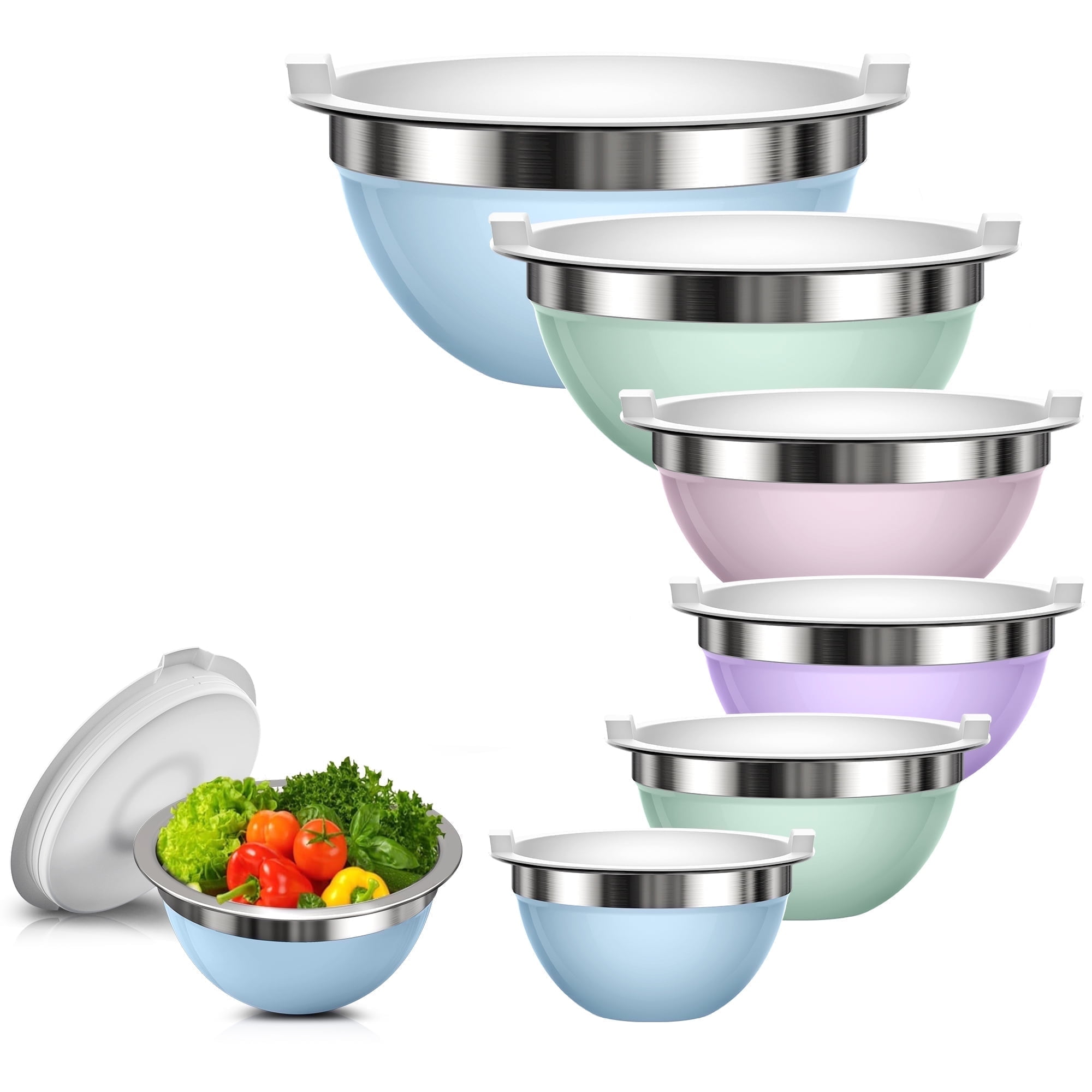 Laoyebaoho 6 Pcs Stainless Steel Mixing Bowls , Morandi Color Mixing ...