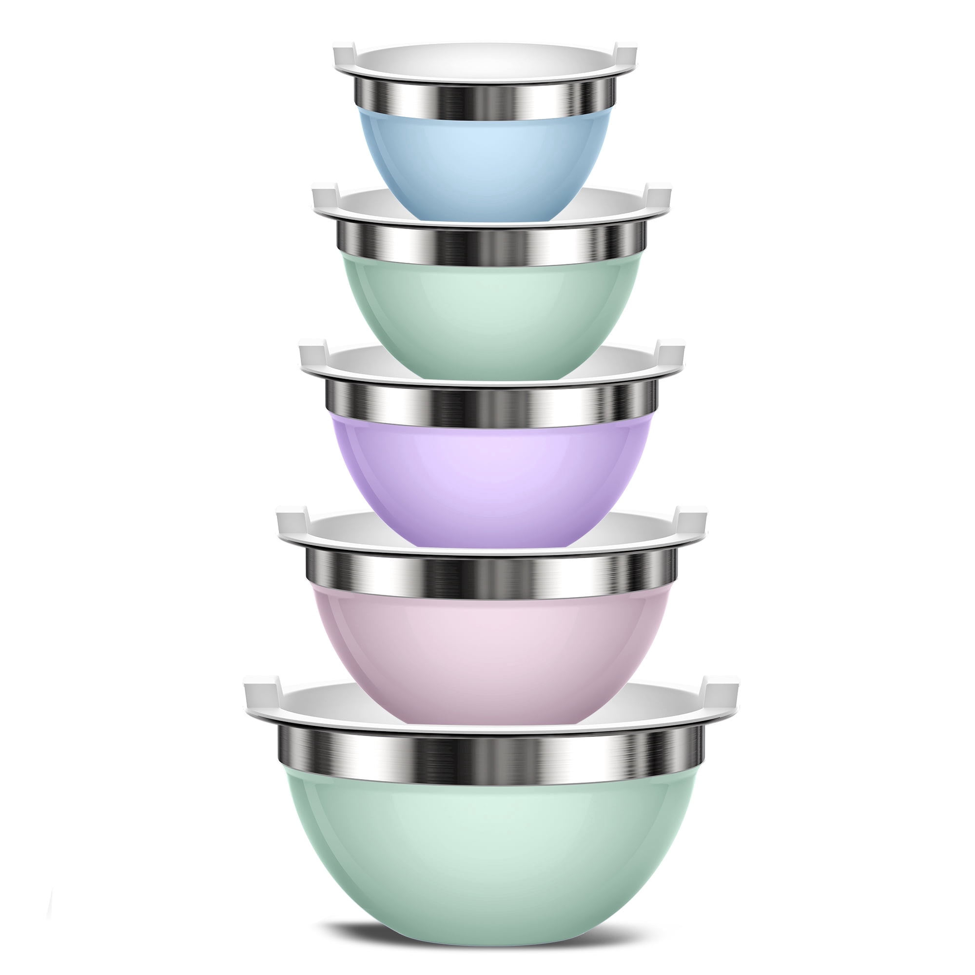 Laoyebaoho Stainless Steel Mixing Bowls Set of 5 with Lids, Morandi ...