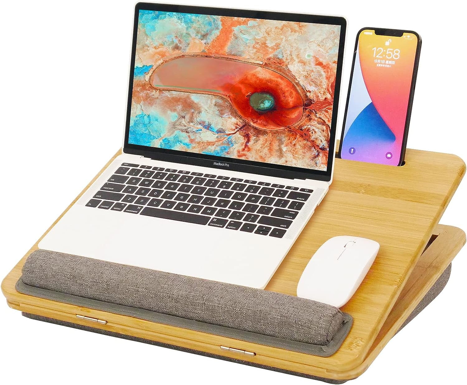 Lap Desk,Bamboo Laptop Tray - Ergonomic Design with Cushion. Adjustable ...