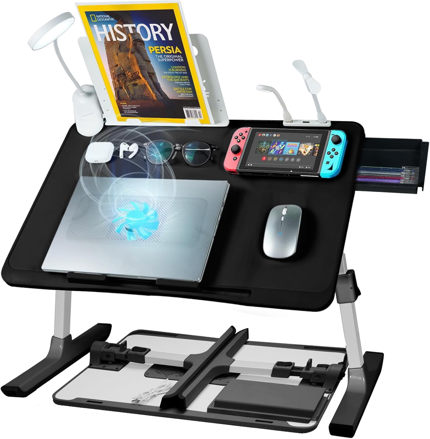 Lap Desk,Laptop Lap Desk Include Cooling Fan,Adjustable Lap Desk with ...