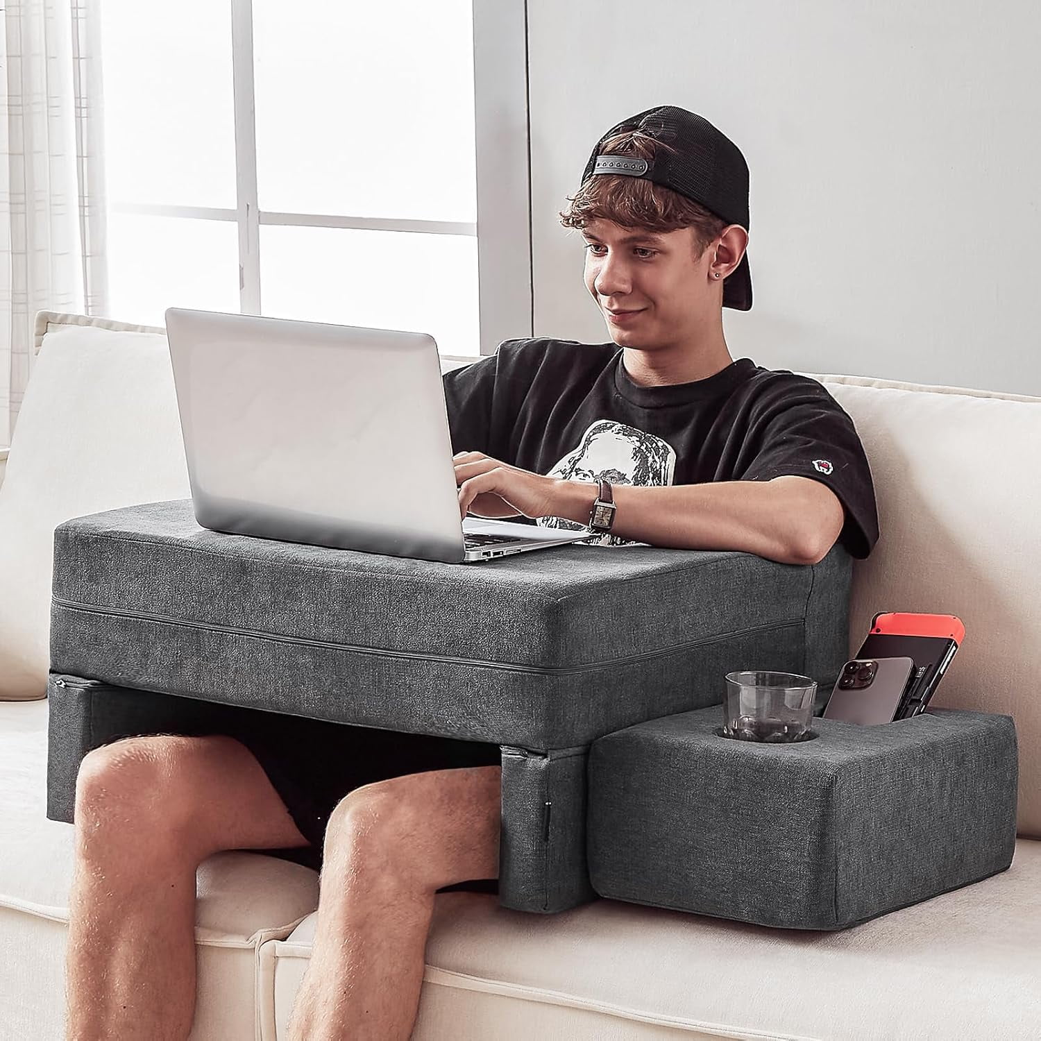 Lap Desk Pillow, Gaming Pillow for Lap, Soft Arm Rest Pillow with Cup ...