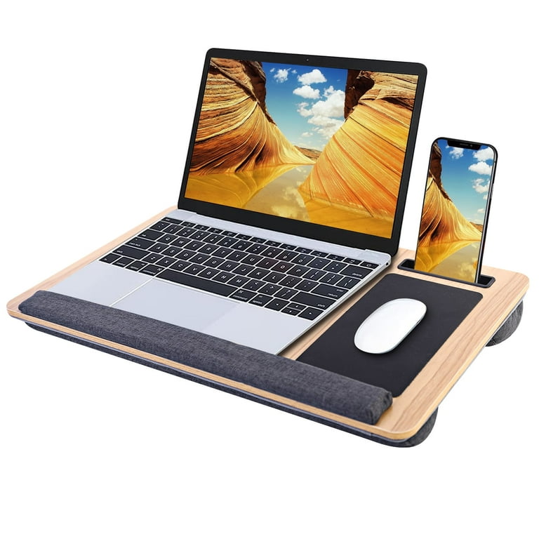 Baokaler Lap Desk with Wrist Rest Mouse Pad and Phone Holder 21.7 inch x 14.6 inch Fits Up to 15.6 inch Laptop Portable Lap Laptop Desk with Cushion