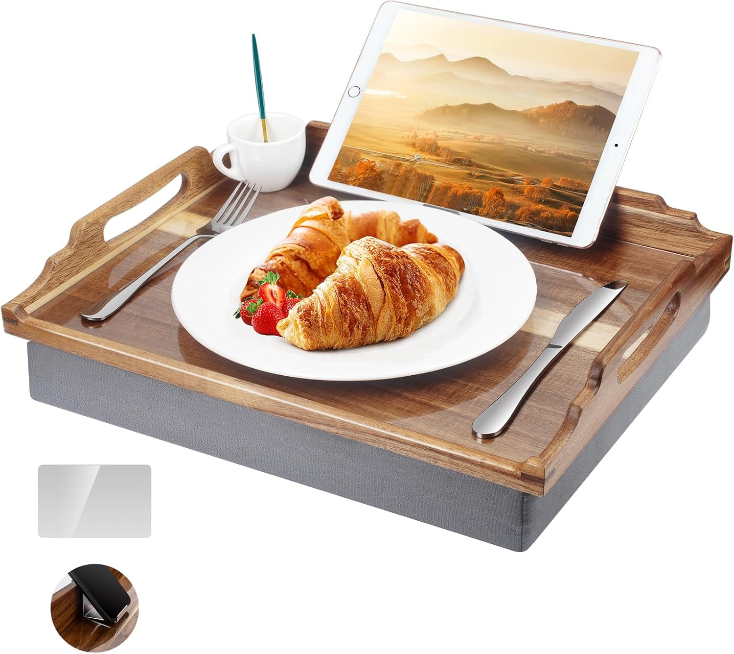 Lap Desk with Cushion,Wooden Bed Tray Table for Eating,Lap Tray in ...