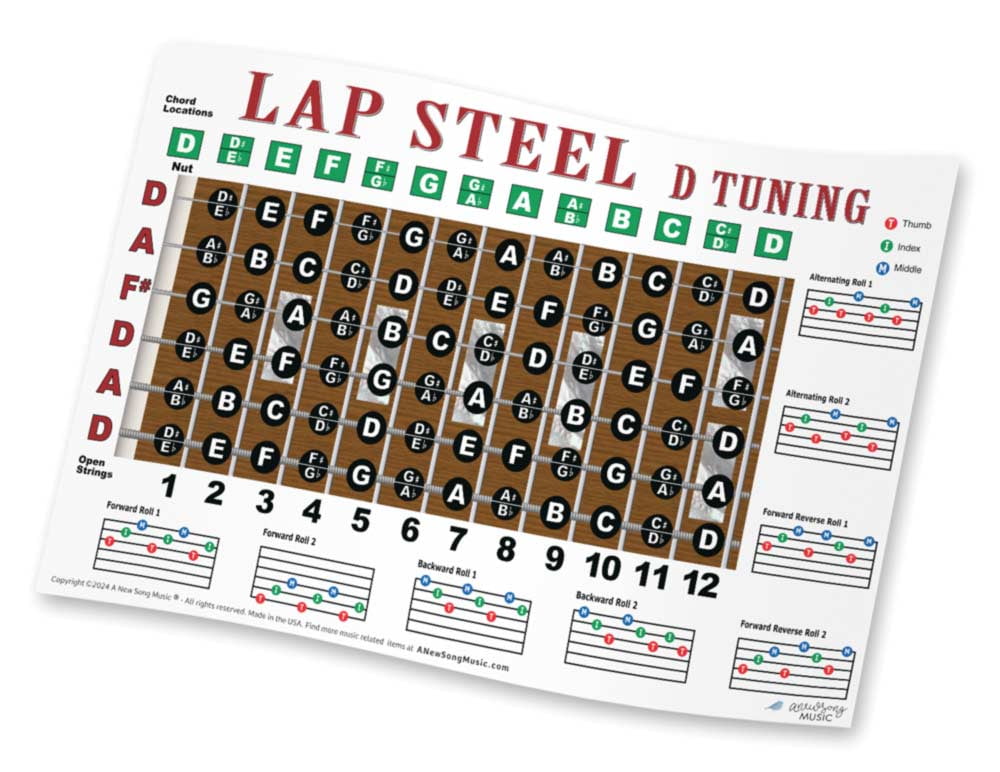 Lap Steel D Tuning Guitar Fretboard Note & Rolls Chart - Beginners ...