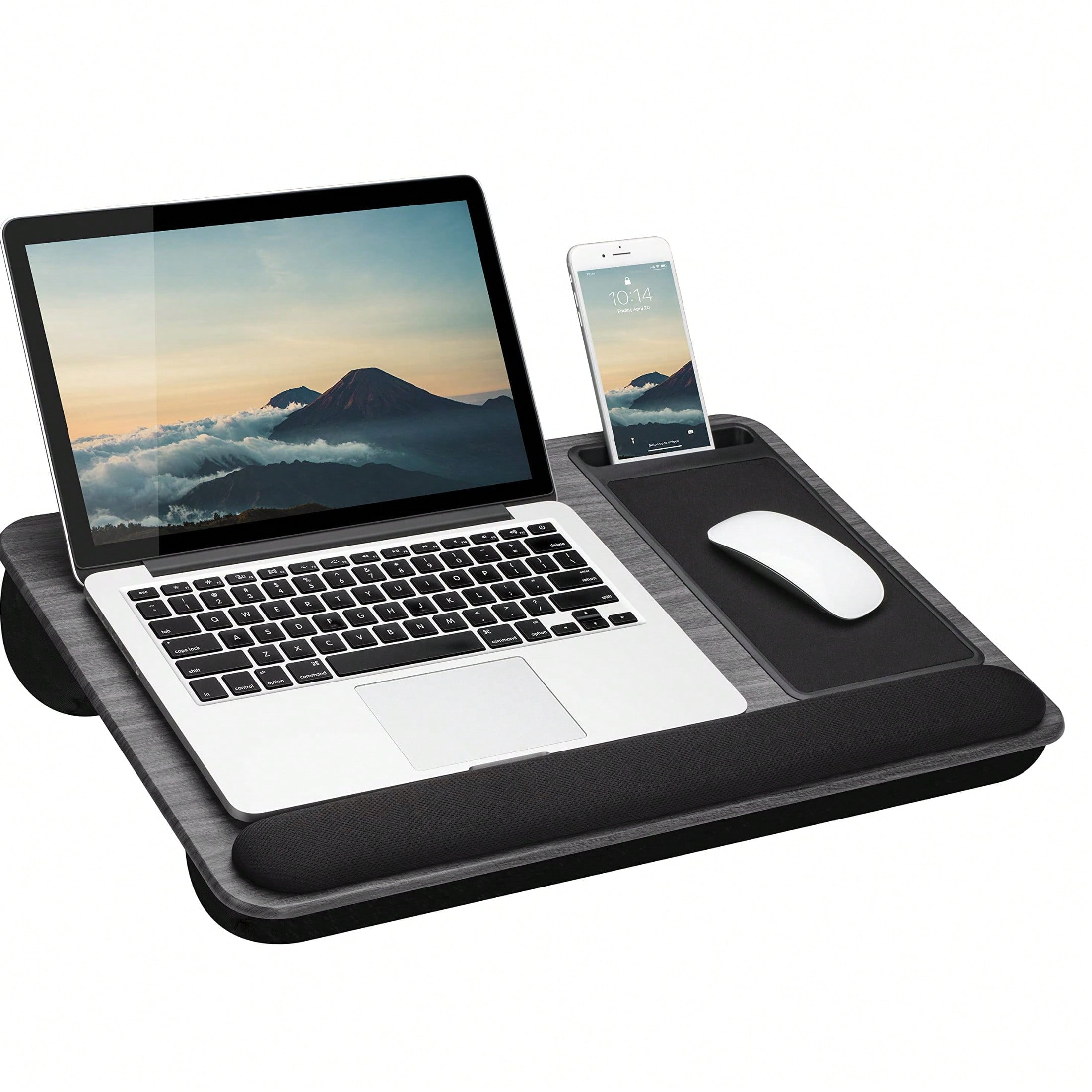 Lap Table With Wrist Rest, Mouse Pad And Phone Holder - Gray Wood Grain ...
