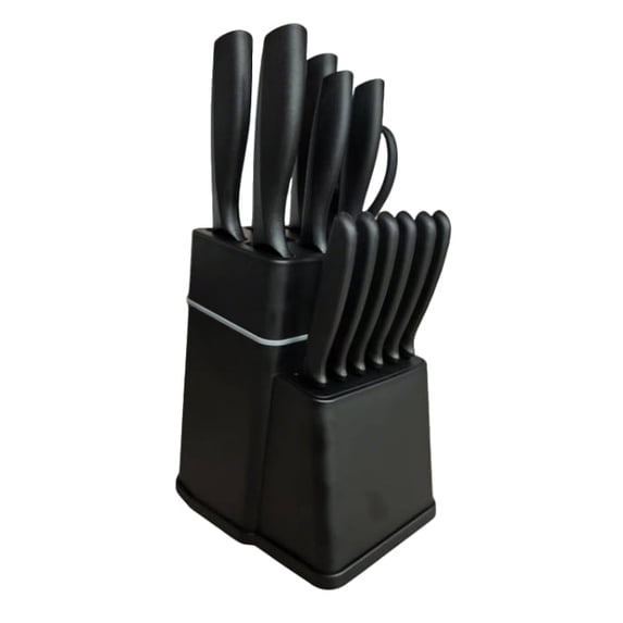 LapEasy 15pcs Kitchen Knife Set, Stainless Steel Knife Block with Built ...