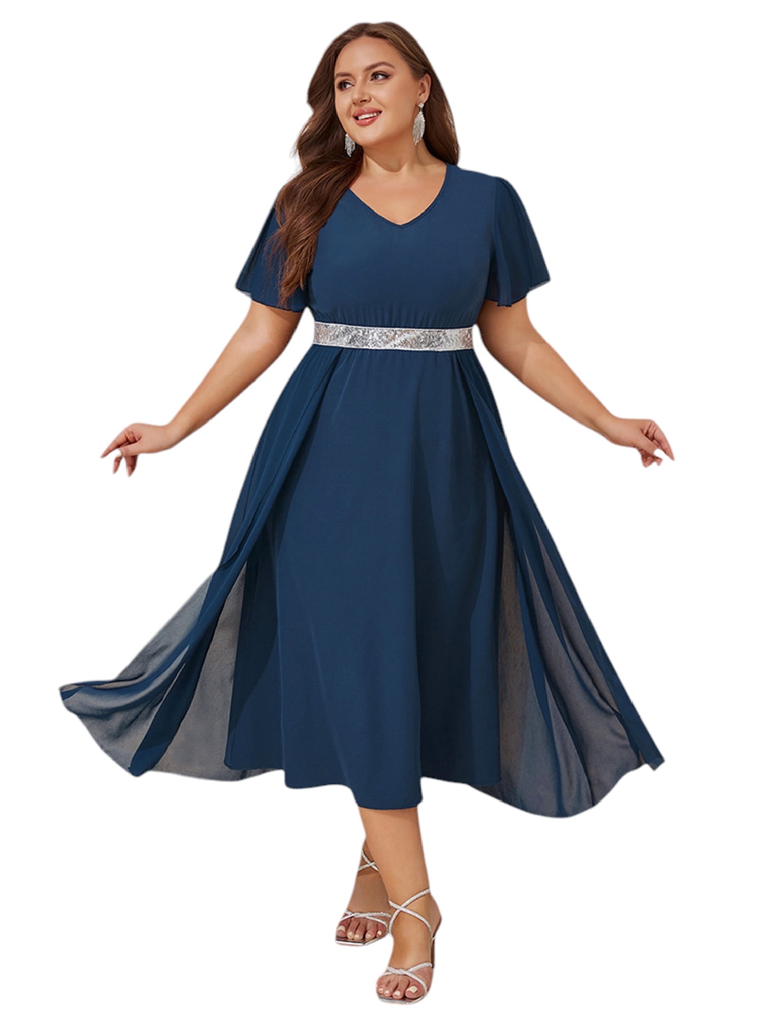 LapaPlus Elegant Navy Blue Dress, Plus Size Dresses, Flattering Party ...