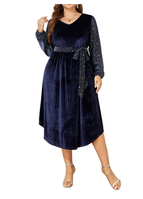 Agnes Orinda Plus Size Dresses For Women Long Sleeve Elegant Knitted ...