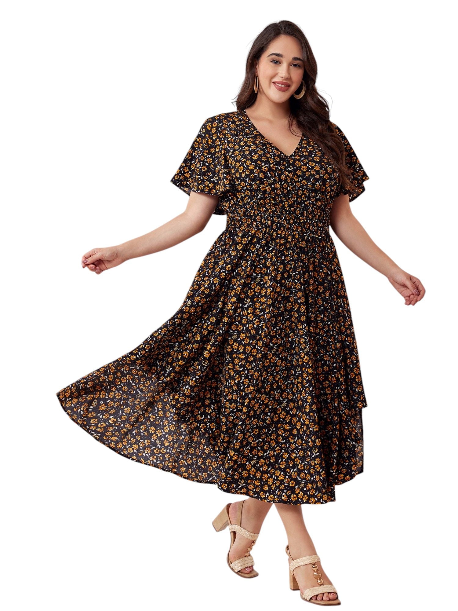 LapaPlus Women Plus Size Summer Dresses XL-6XL Boho Floral Flowy Midi ...